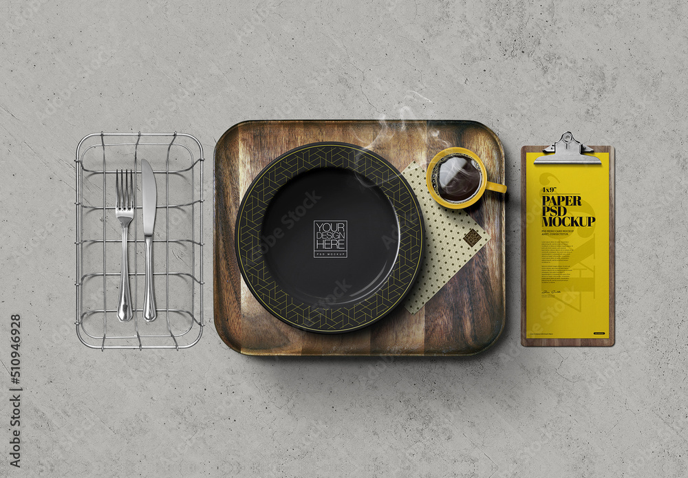Plate Mockup Clipboard Menu Wooden Tray Stock Template | Adobe Stock Plate Mockup Clipboard Menu Wooden Tray Stock Template | Adobe Stock