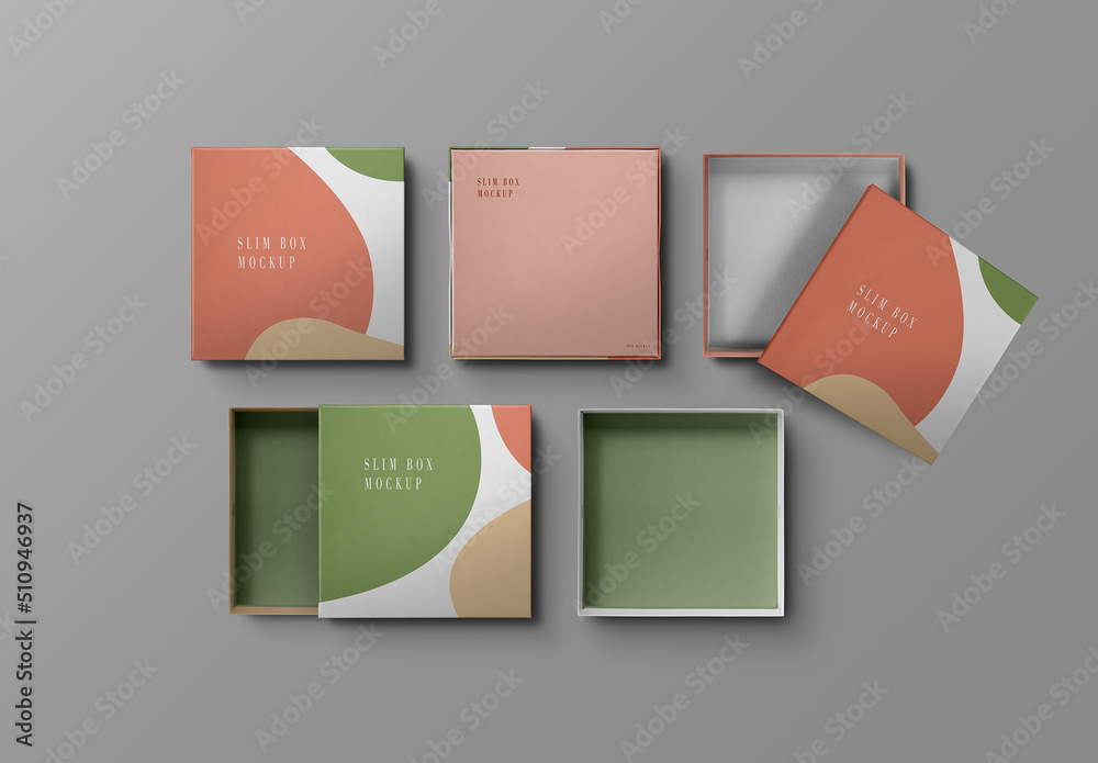 Box Mockup Package Slim Square Cardboard Stock Template | Adobe Stock