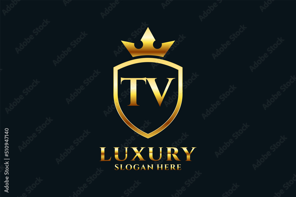 initial TV elegant luxury monogram logo or badge template with scrolls ...