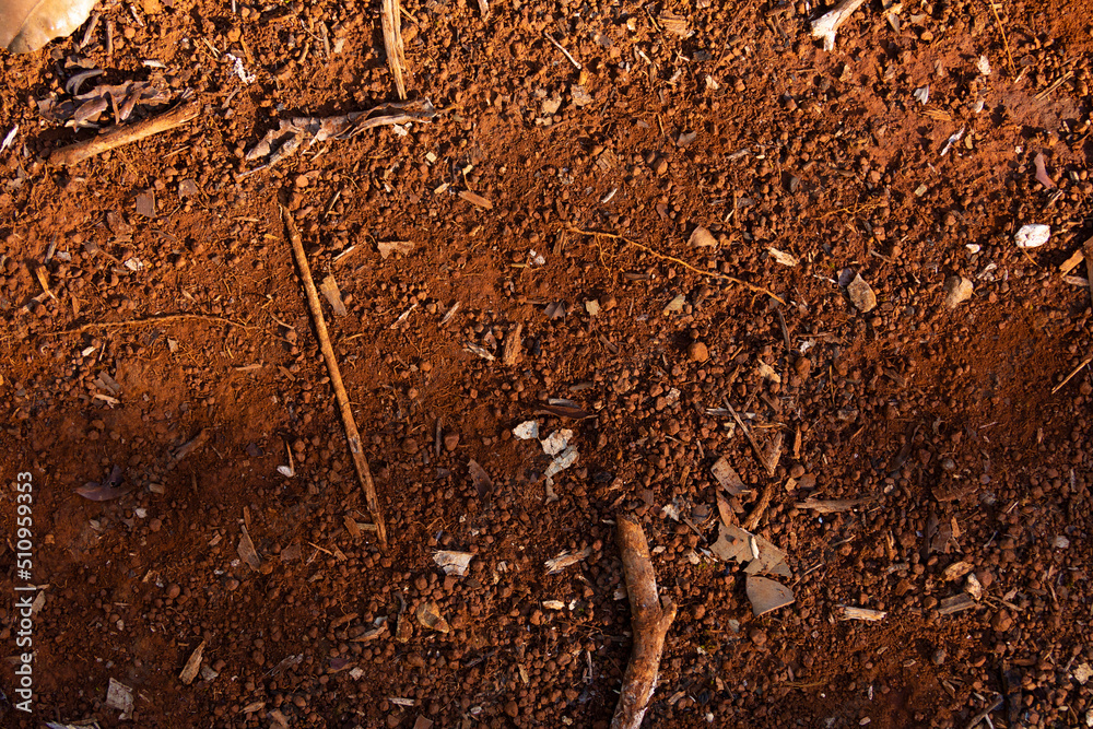 Vibrant red background texture of rusty soil in Raja Ampat Islands ...