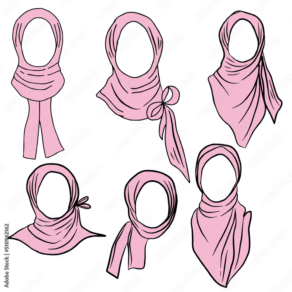 Set of hijab stylish vector illustration. Modern abstract faces fashion ...