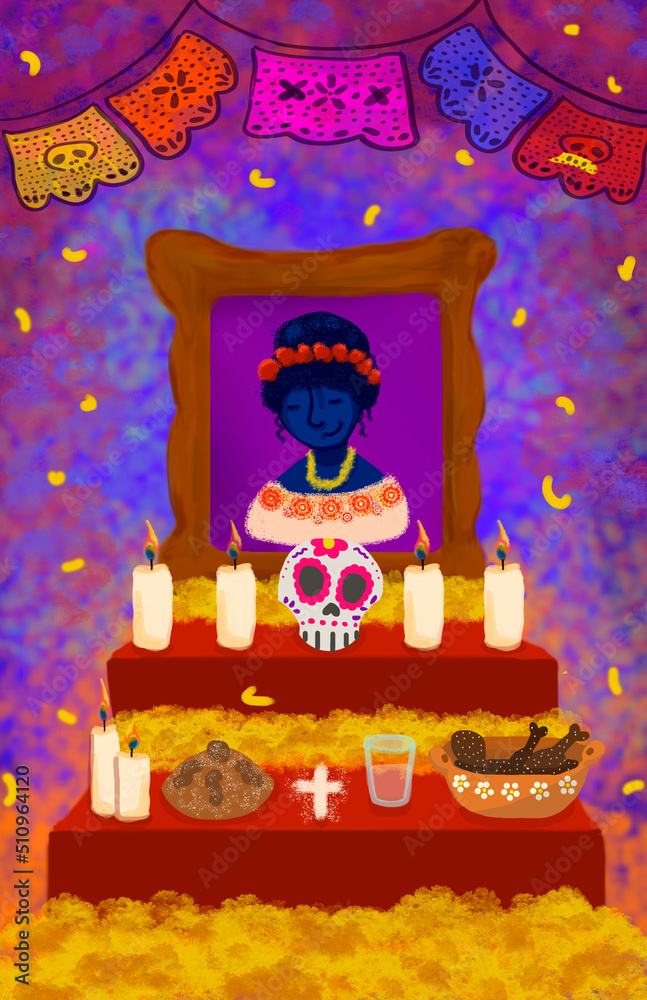 Ilustración de ofrenda de día de muertos. México. Tradiciones y cultura ...