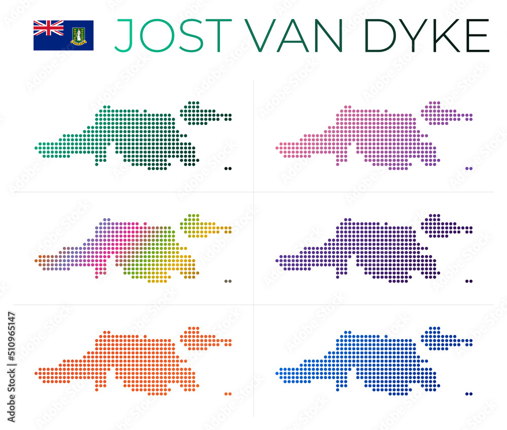 Jost Van Dyke dotted map set. Map of Jost Van Dyke in dotted style ...