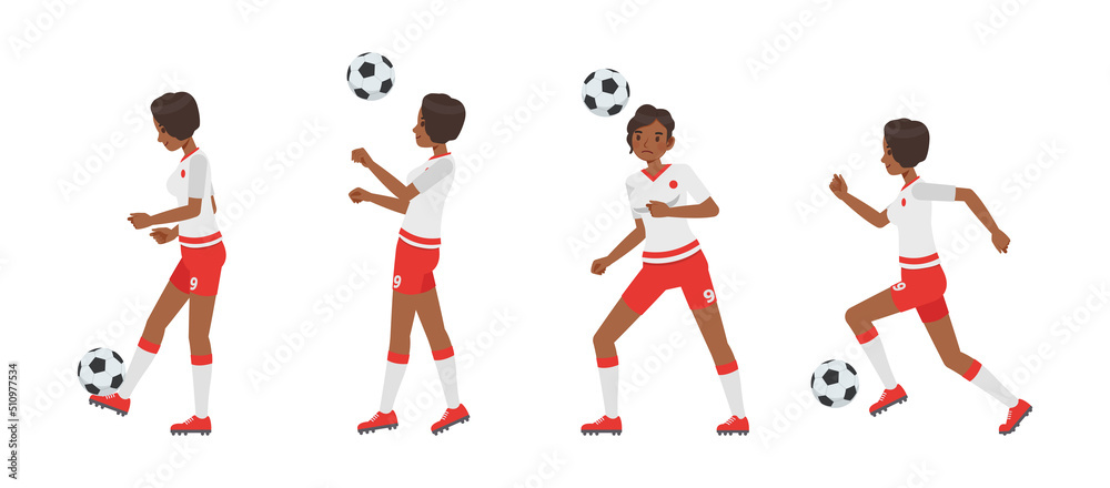 Set of Soccer and football player woman character vector design ...