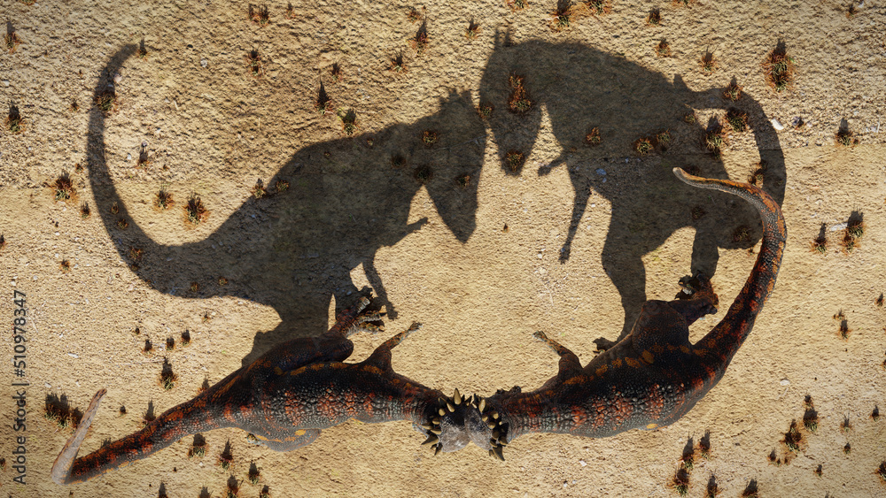 Pachycephalosaurus, dinosaurs head-butting each other in a desert ...