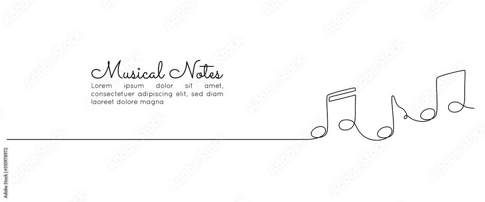 One continuous line drawing of musical notes. Minimalist web banner and ...