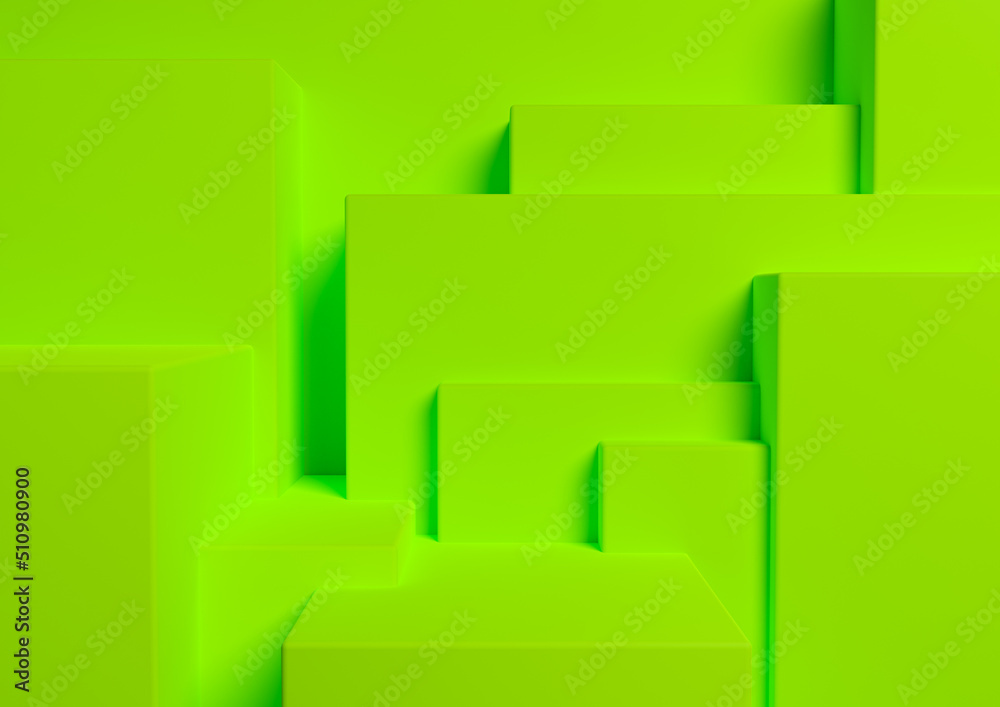 Bright, neon green 3D rendering product display podium or stand simple, minimal, abstract ...