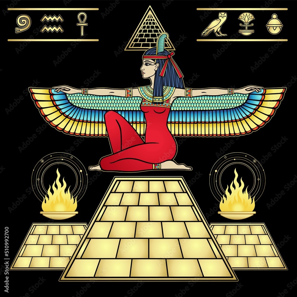 Mystical color drawing: winged goddess Isis at top of the Egyptian ...