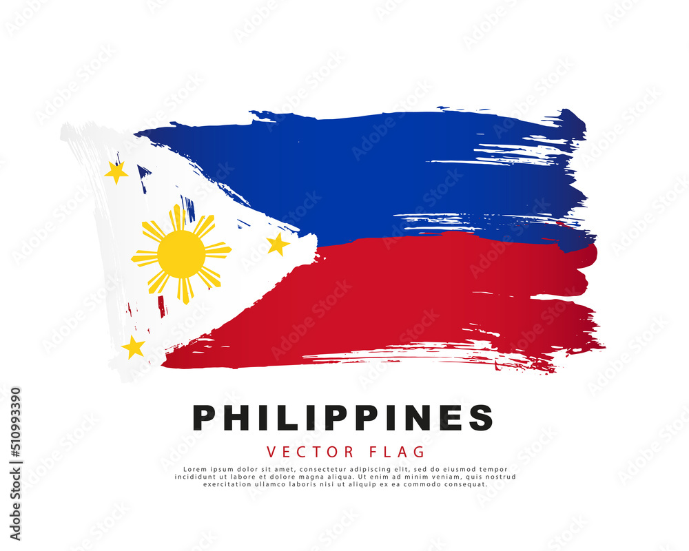 Flag of the Philippines. Blue, red and white brush strokes drawn by ...