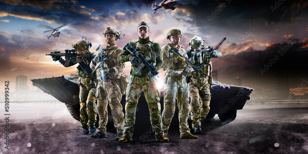 Soldier special forces on a futuristic background. Military concept of ...