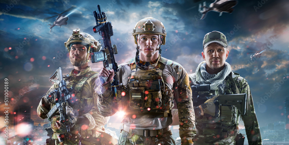 Soldier special forces on a futuristic background. Military concept of ...