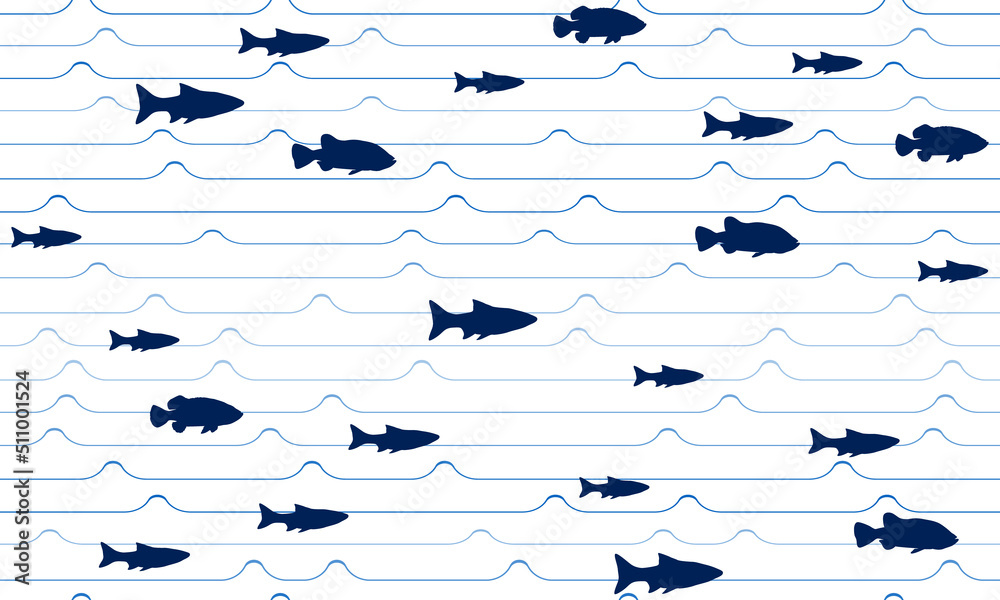 School of fish swimming seamless pattern vector print. Ocean or sea ...
