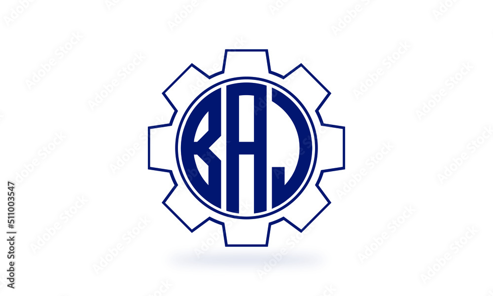 BAJ three letter industrial logo with gear icon logo design vector ...