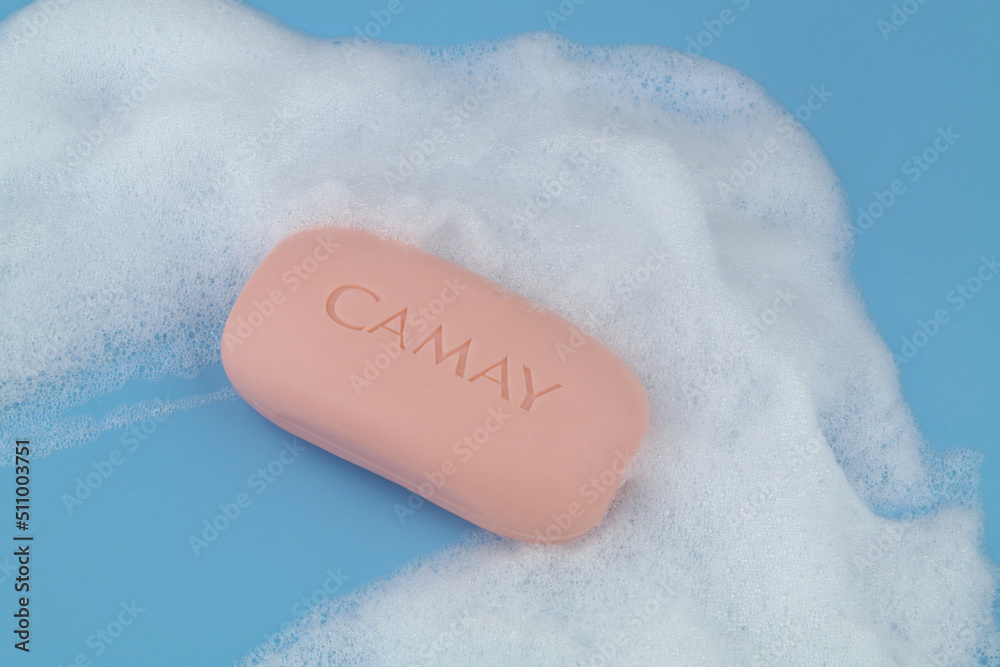 HO CHI MINH CITY, VIETNAM - JUNE 14, 2022: Camay soap bar with white ...
