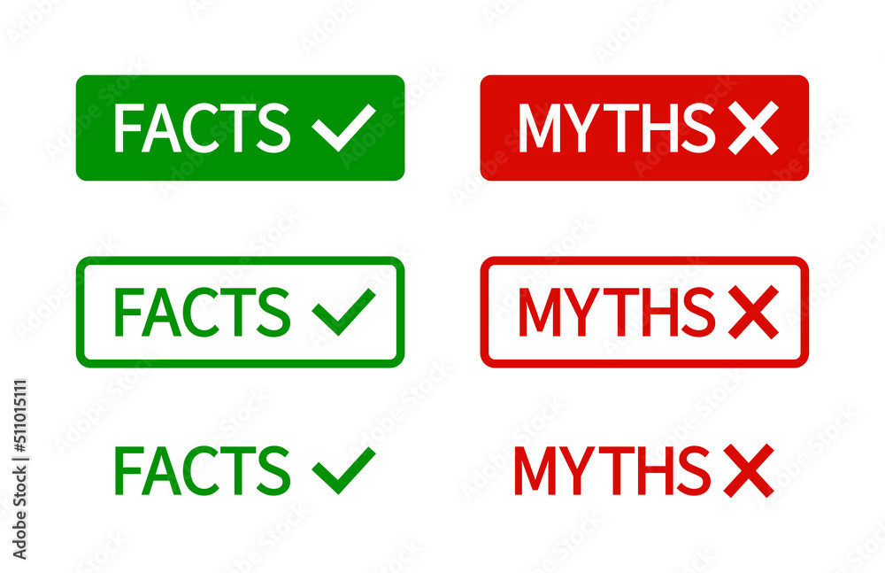 Myth and fact. Myths and facts. Truth and false icons. Stamp of check ...