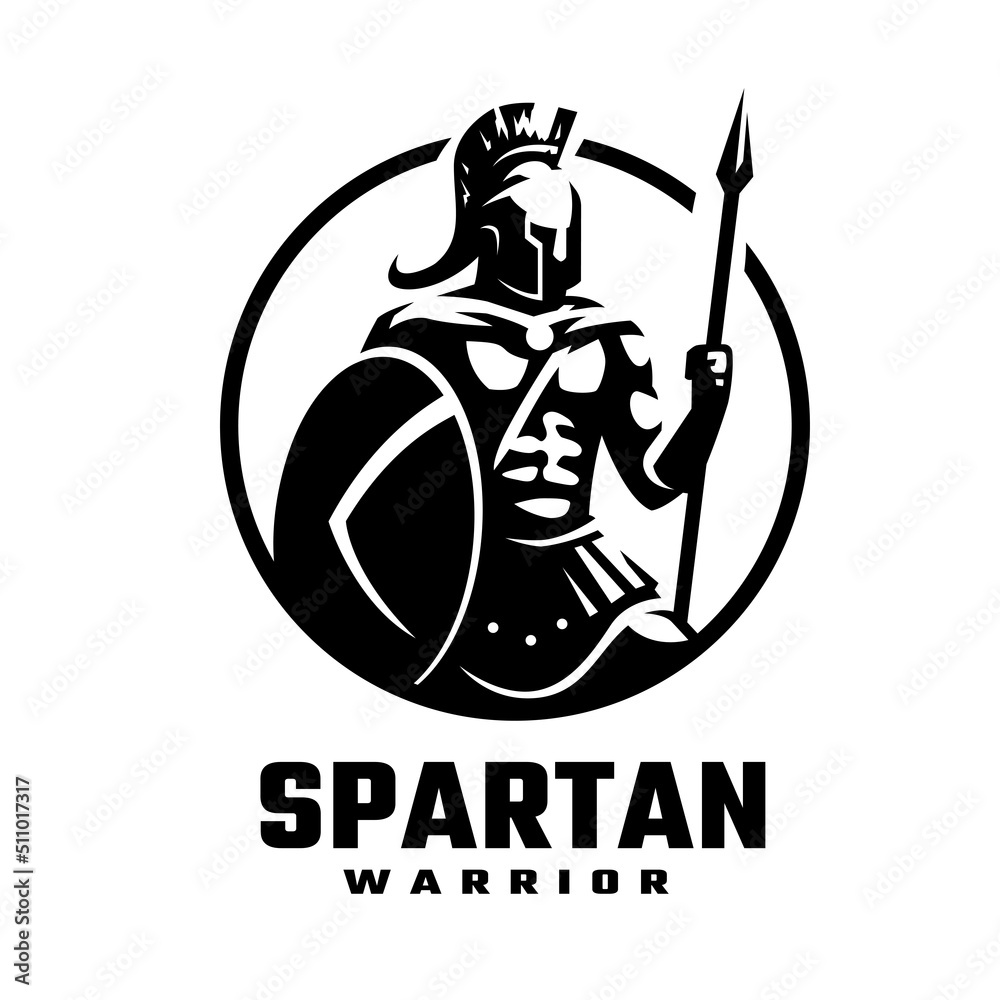 Spartan warrior with weapons and armor, logo. Vector illustration ...