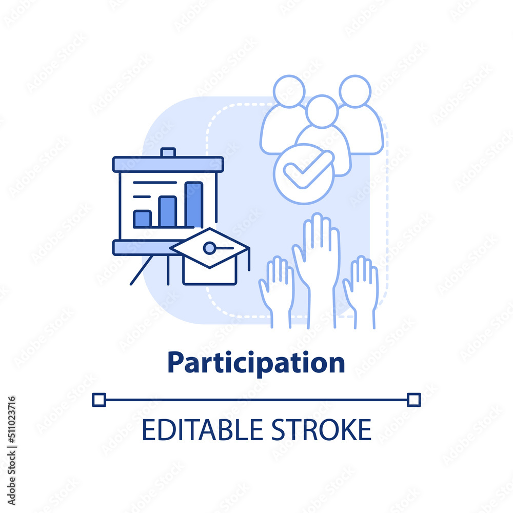 Participation light blue concept icon. Learning process engagement ...