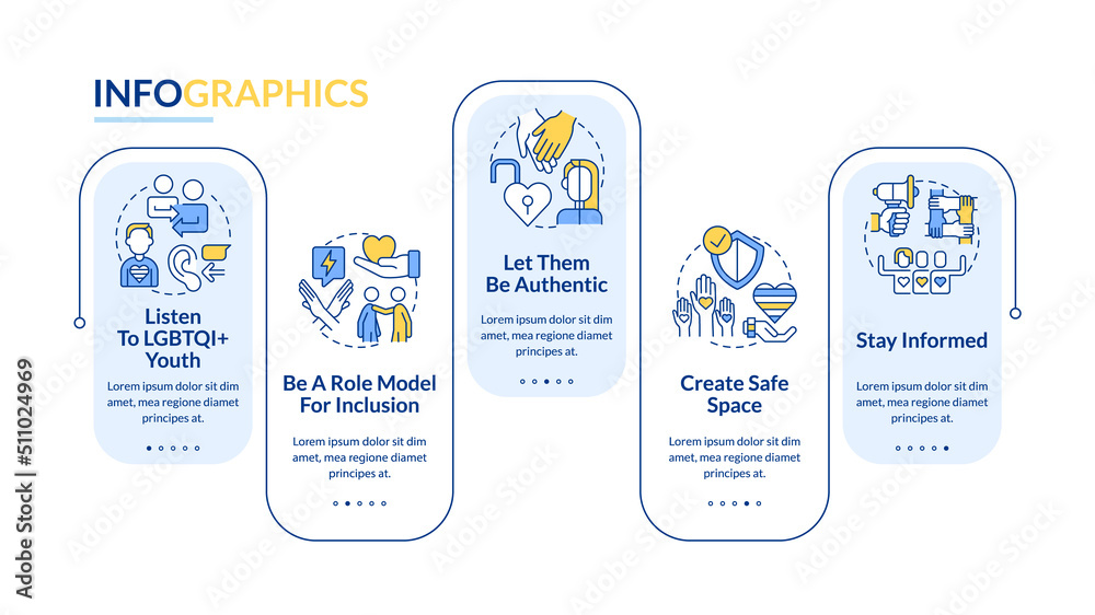 Supporting LGBT youth blue rectangle infographic template. LGBTQ. Data ...