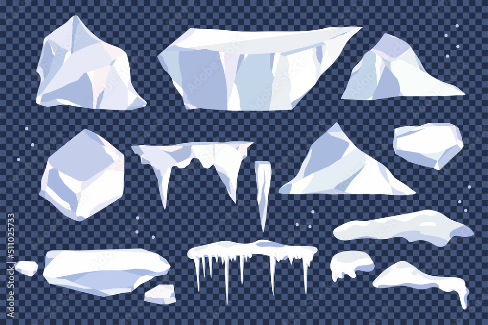 Icebergs vector cartoon set isolated on a transparent background. Stock ...