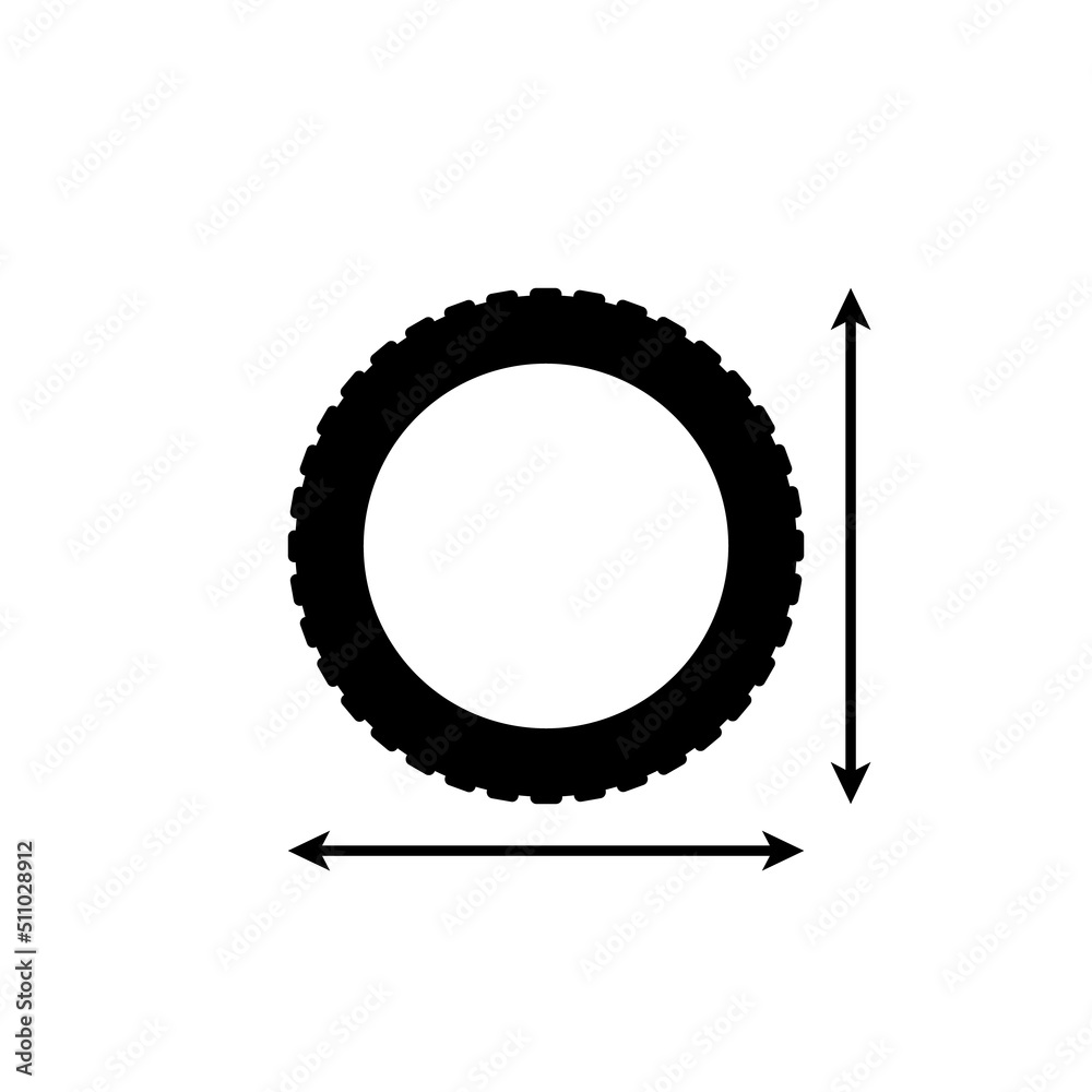 Tire size. Vector illustration with double arrows. Drawing and icon on ...
