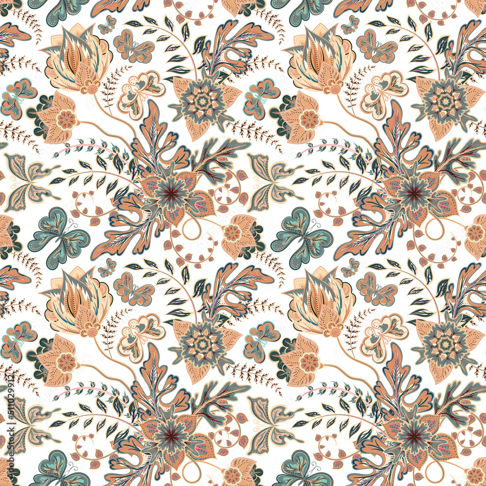 Seamless pattern with stylized ornamental flowers in retro, vintage ...
