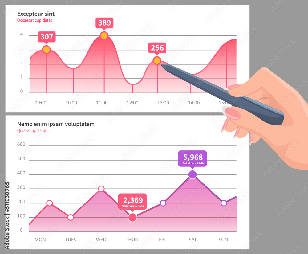 Infographic chart vector template. Annual statistics curve graph design ...