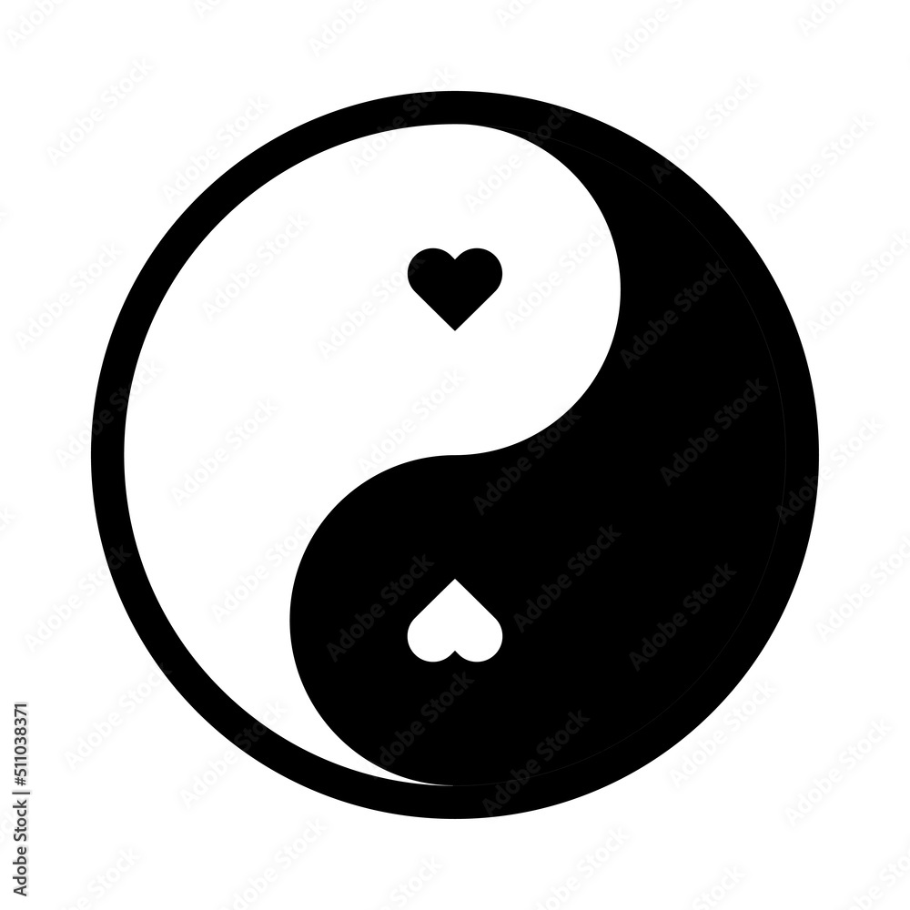 Yin yang heart symbol. Harmony, love and balance icon with two hearts ...