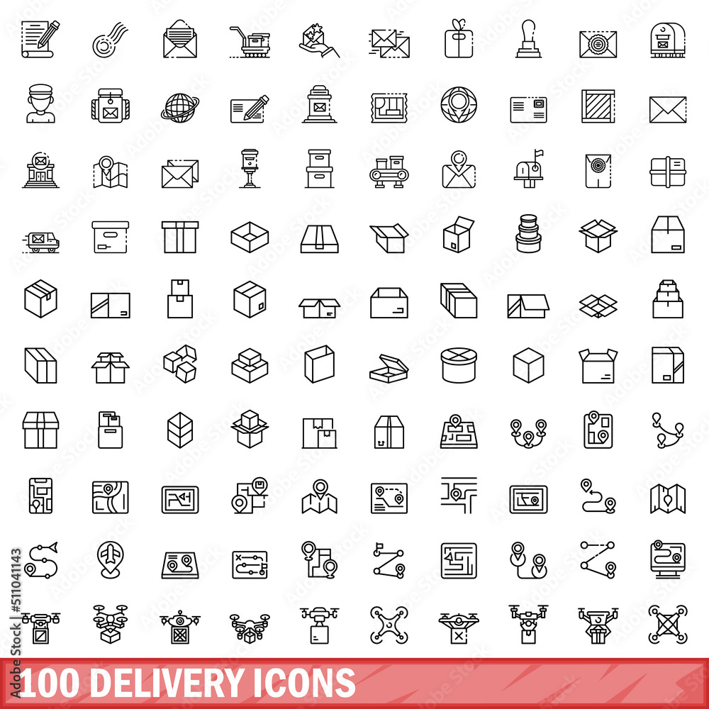 100 delivery icons set. Outline illustration of 100 delivery icons ...