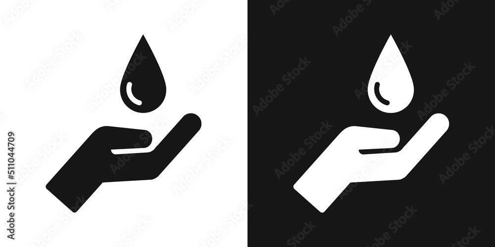Wash your hands clean vector sign. Human hand palm and water drop, hand ...