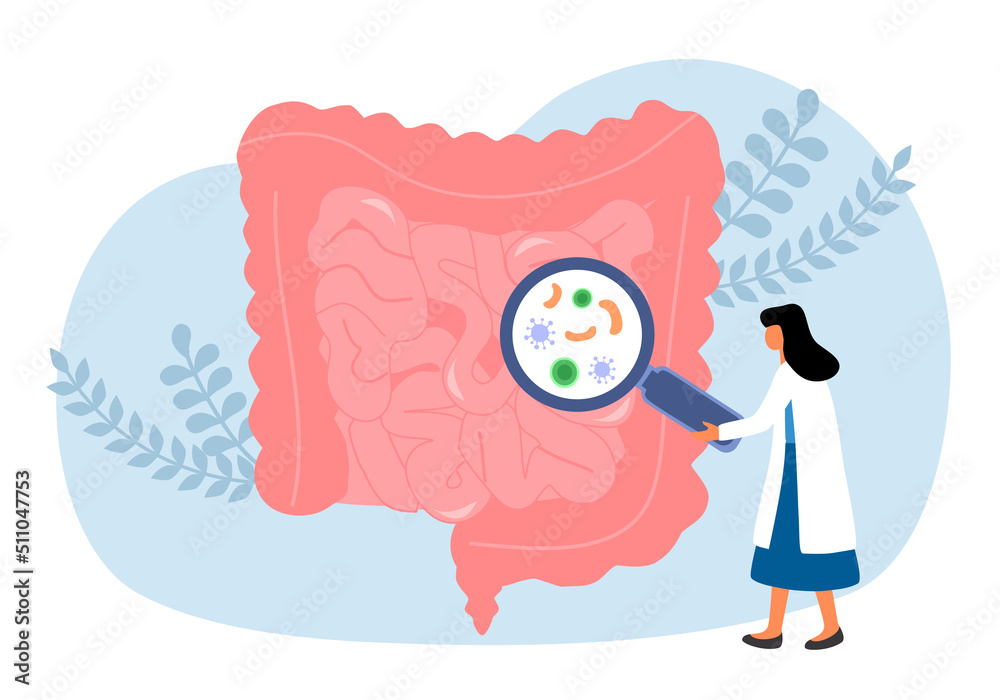 Vetor de Intestine bacteria infection concept vector illustration. do ...