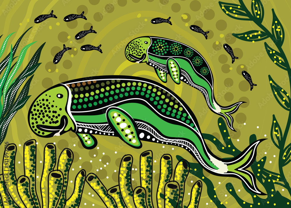 Póster Mother and baby dugong aboriginal art - Vector – Cuadro para ...