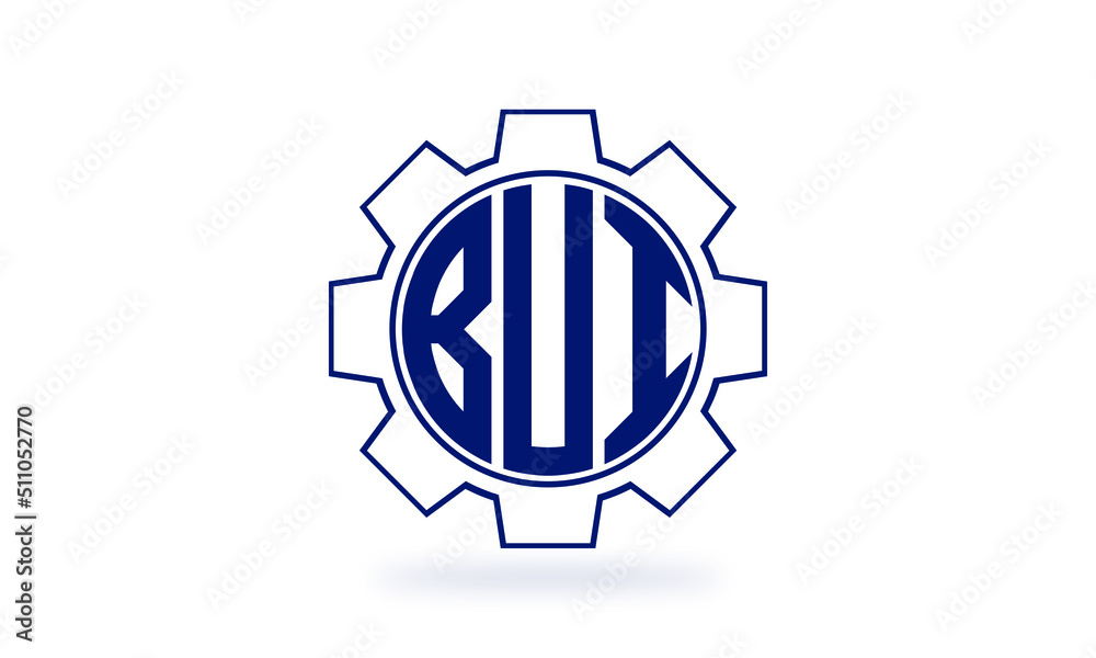 BUI three letter industrial logo with gear icon logo design vector ...