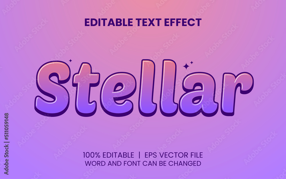 stellar text effect with realistic cute style editable font Stock ...