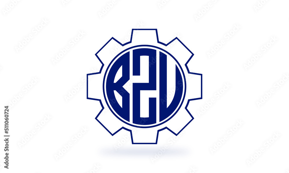 BZU three letter industrial logo with gear icon logo design vector ...