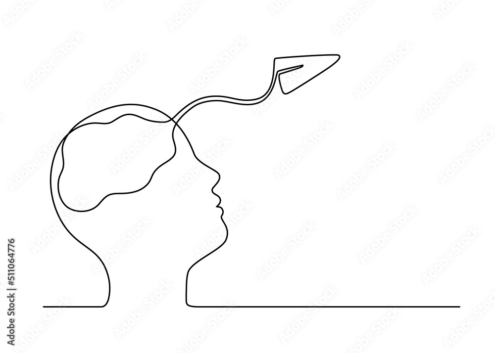 Mind and plane outline, idea in brain head of human, motion to target ...