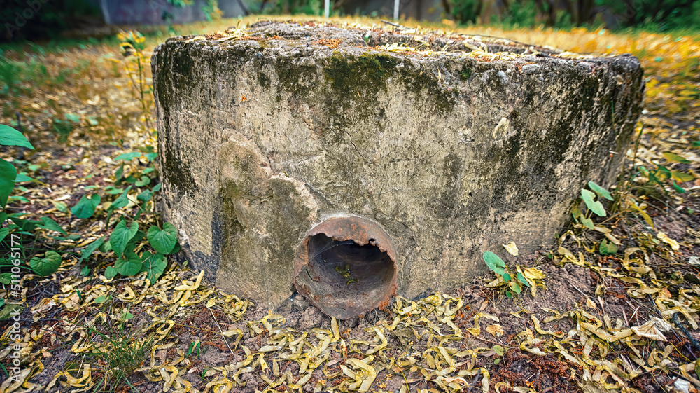 Abandoned ventilation shaft, air raid shelter. Bunker ventilation pipe ...