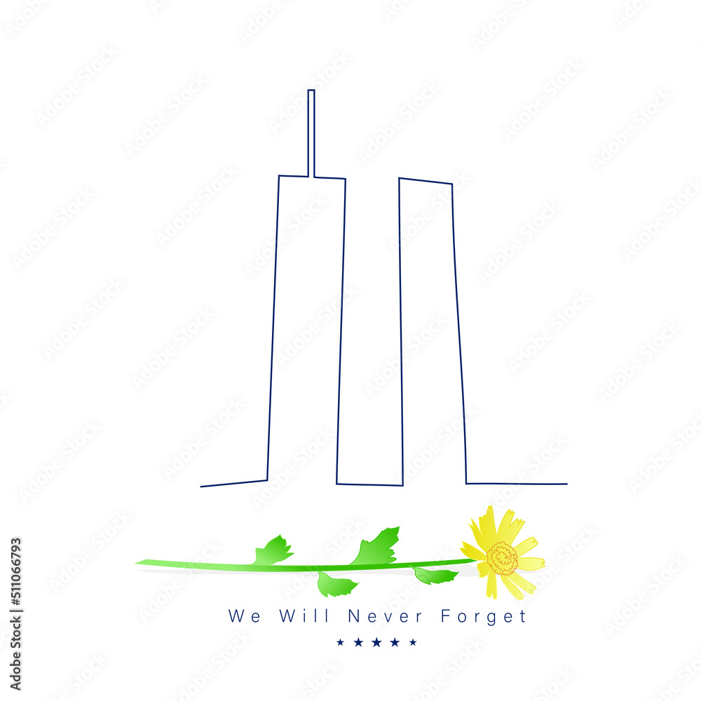 Vector Illustration of 911 Patriot Day. New York city skyline with Twin ...