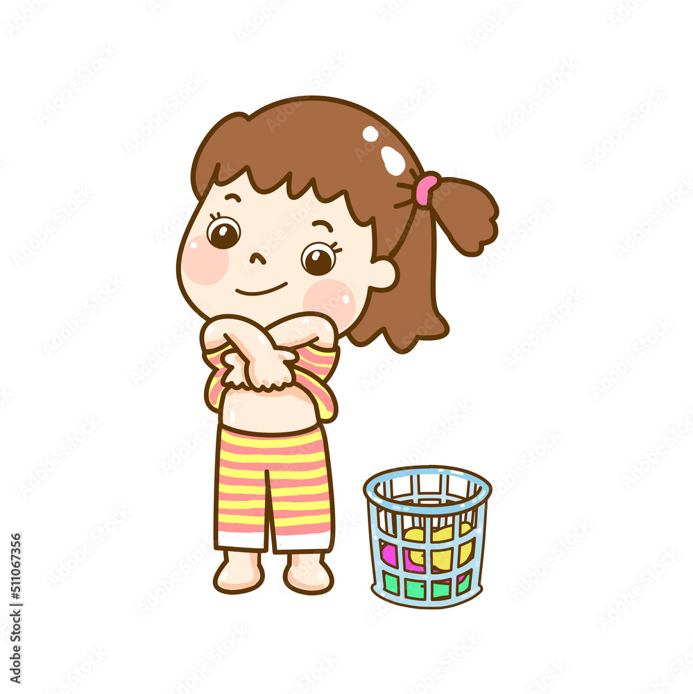 Cartoon kids put on shirt. Stock Vector | Adobe Stock