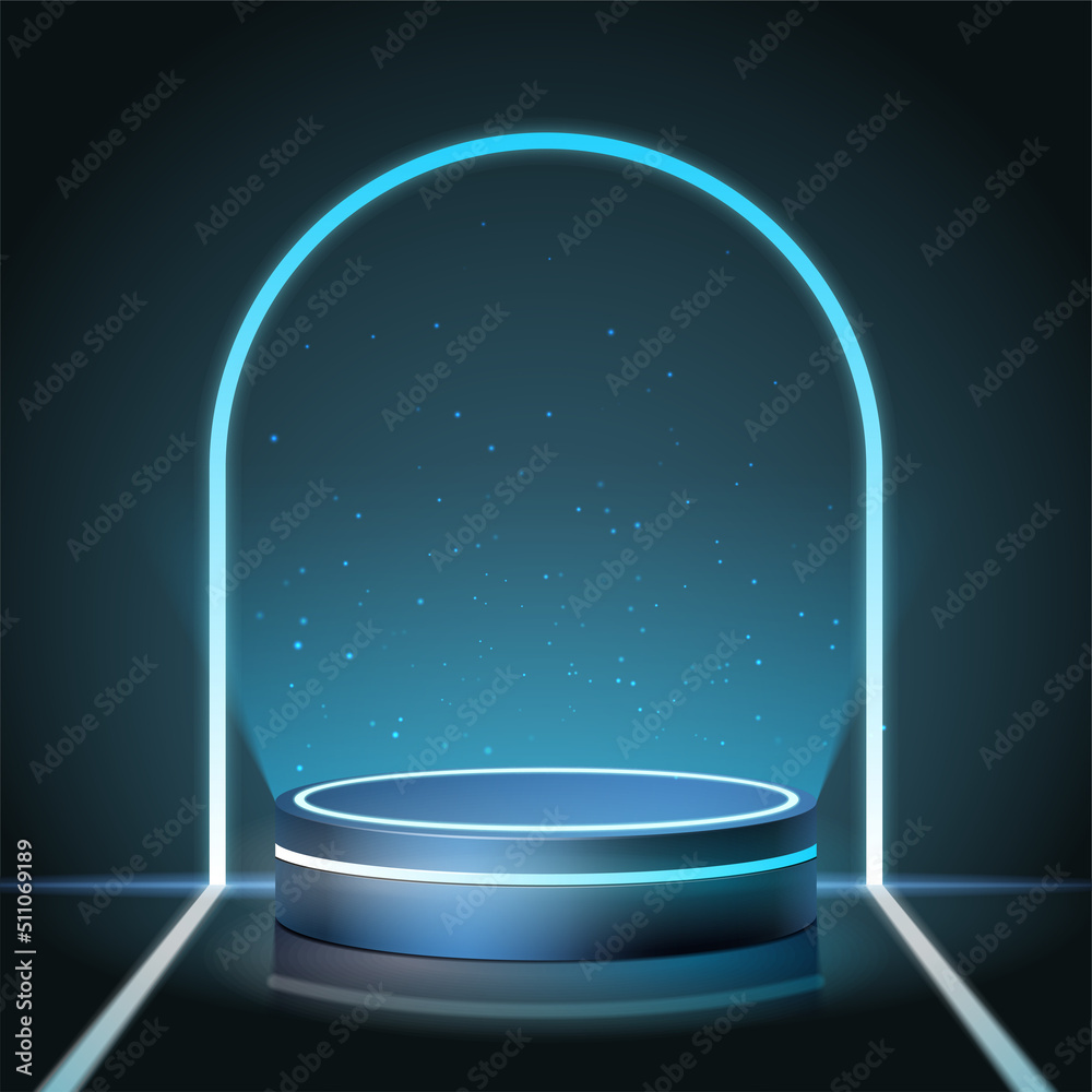 Futuristic cyber stage with 3d blue neon podium glowing for Product ...
