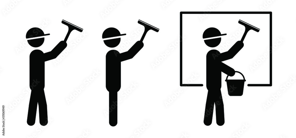 Cartoon stickman, stick figure man with windows trigger or window wiper ...