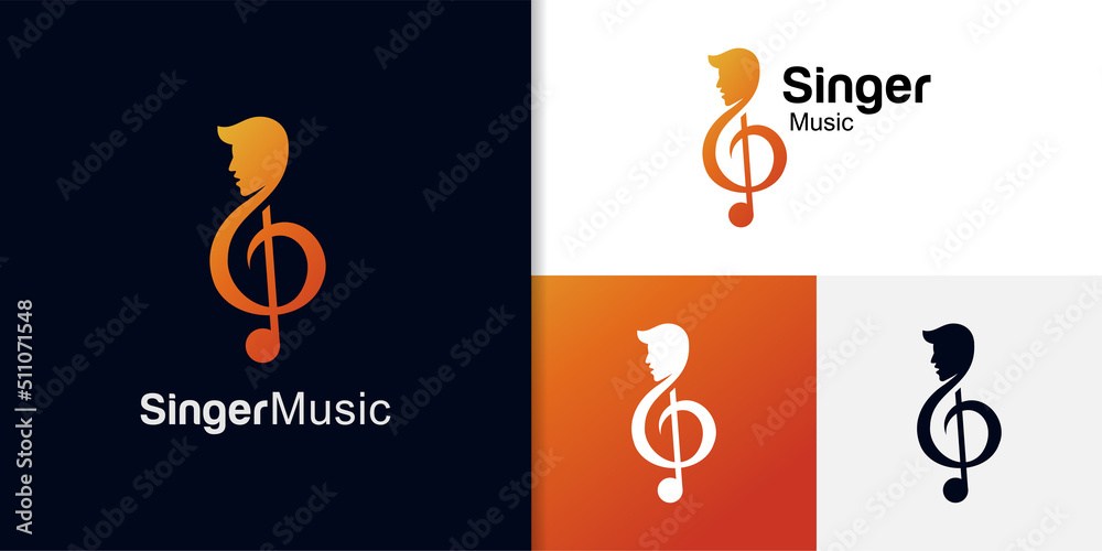 vector logo of Singer Vocal Karaoke, Choir with Music Notes Treble Clef ...
