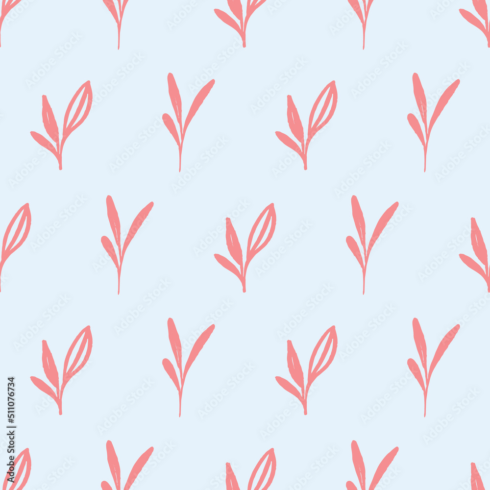 Cute vintage wallpaper surface pattern design with pink leaves over sky ...
