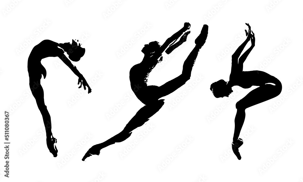 Ballet Dancer. Dancer Silhouette Set. Woman Graceful Movement ...