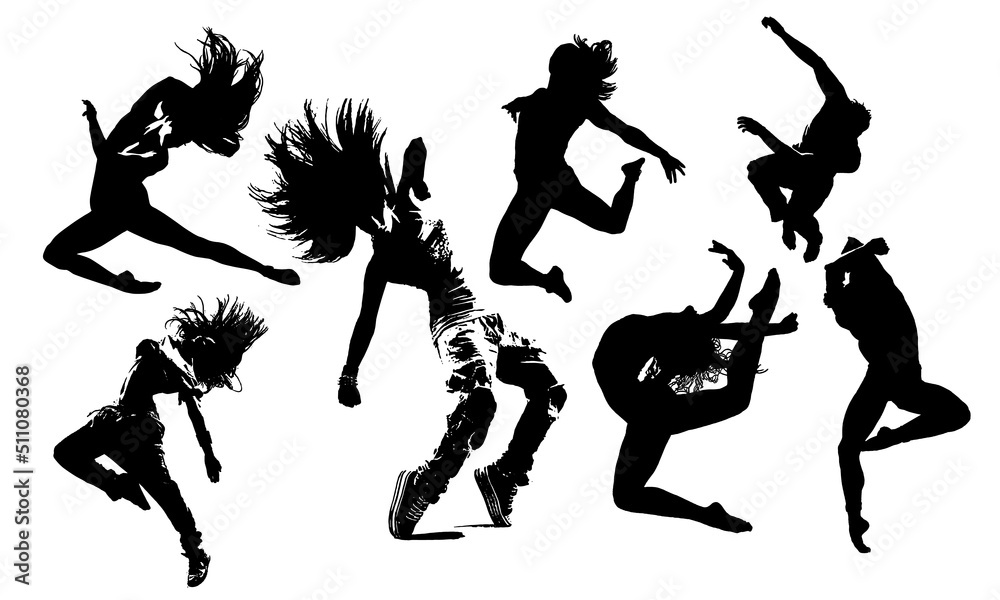 Dancer Silhouette Set. Woman Graceful Movement. Street Dance, Hip Hop ...