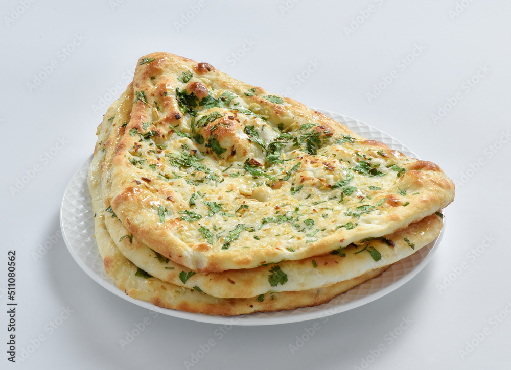 Garlic Naan Bread, A traditional Indian bread prepared with wheat flour ...