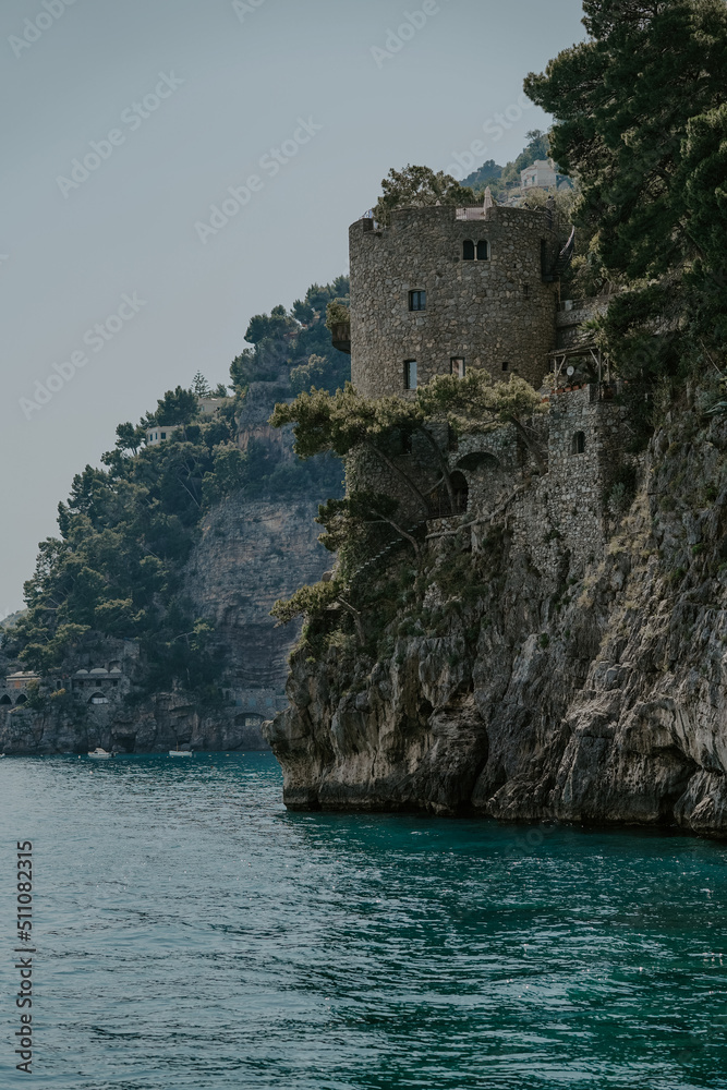 Panoramic views of Positano in the Amalfi Coast in Italy. The view of ...
