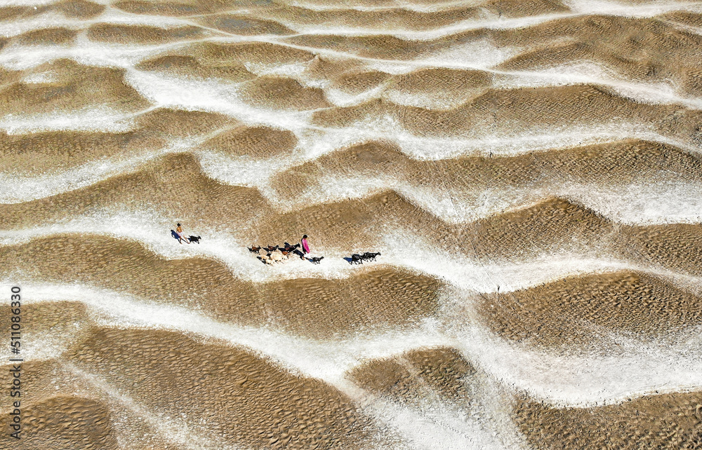 Huge sandbars arise in river Jamuna when the water level drops during ...