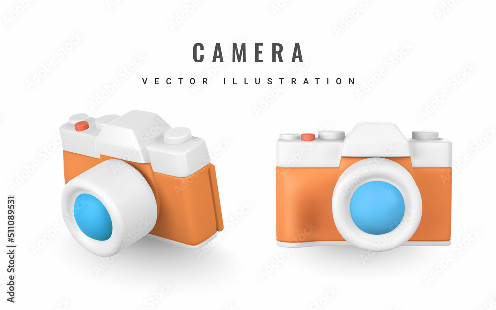 Cute cartoon photo camera. Realistic 3d camera. Summertime object ...