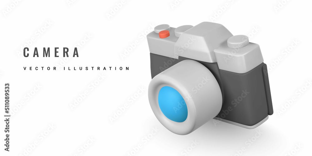 Cute cartoon photo camera. Realistic 3d camera. Summertime object ...