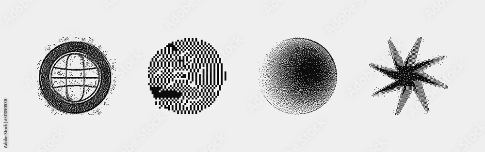 Universal Trendy Geometric Shapes Set With Vector Bitmap Dithering ...